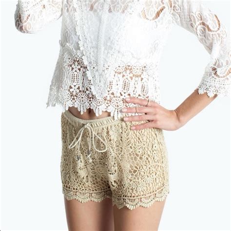 Agaci Shorts Gold Crochet Lace Shorts Poshmark