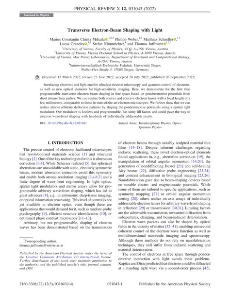 Pdf Transverse Electron Beam Shaping With Light