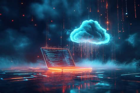 Cloud Backup Visualization Laptop Connected To Glowing Cloud Data