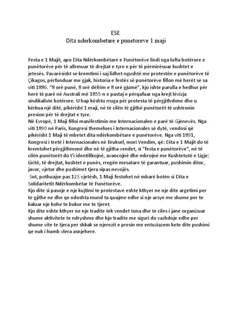 Ese Dita Nderkombetare E Punetoreve 1 Maji Pdf
