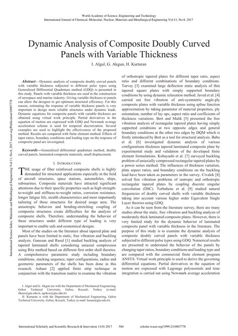 Pdf Dynamic Analysis Of Composite Doubly Curved Panels With Variable