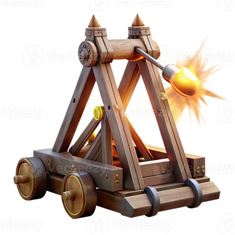 Wonderful Vintage A Medieval Siege Weapon A Trebuchet Launching A Projectile Dynamic Action