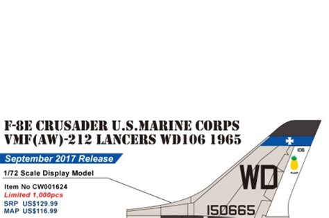 F 8e Crusader Usmc Vmf Aw 212 Lancers Us Marine Century Wings Scale 1