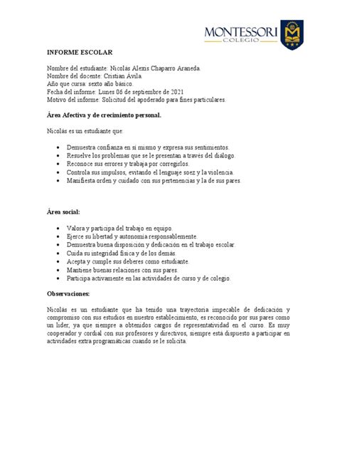 Informe Escolar Pdf