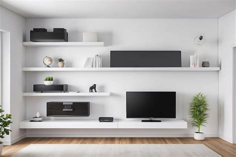 Una Sala De Juegos Serena Con Estantes Flotantes Blancos Organizadores De Cables Y Una Pared