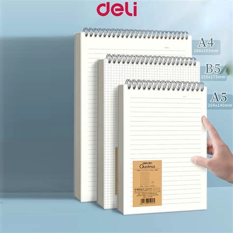 Deli Spiral Notebook A5 B5 A4 Spring Line Grid Flip Up Notebook 80