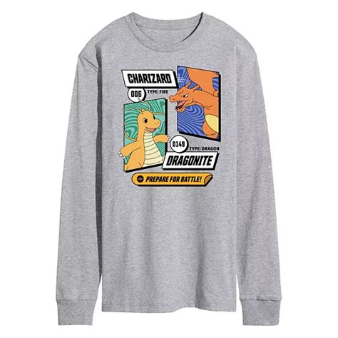 Mens Pokemon Dragonite And Charizard Long Sleeve Graphic Tee