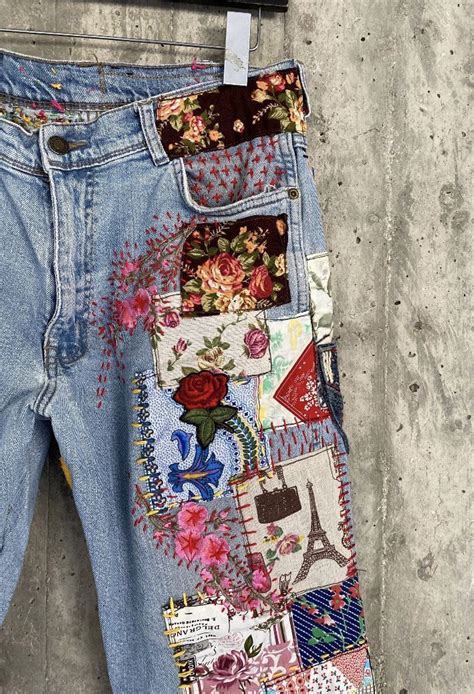 Diy Patched And Embroidered Jeans Patch Pants Women Denim Jeans With