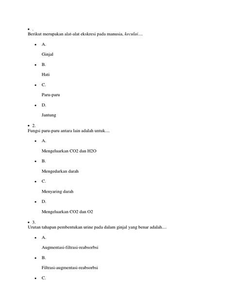 Latihan Soal Sistem Ekskresi | PDF