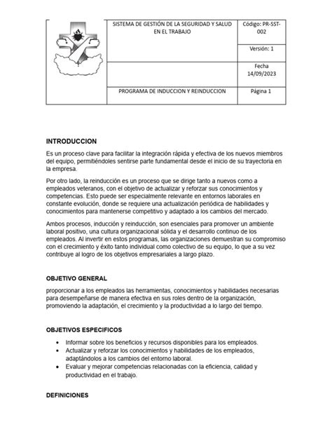 Programa De Induccion Y Reinduccion Hecho Descargar Gratis Pdf