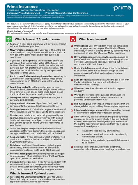 Product Information Ipid Pdf Vehicle Insurance Insurance