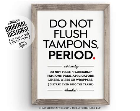 Funny Printable Bathroom Sign Dont Flush Tampons Period Septic System