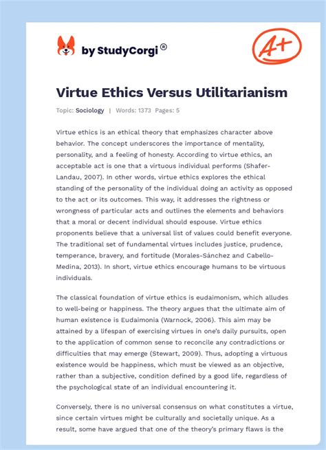 Virtue Ethics Versus Utilitarianism Free Essay Example
