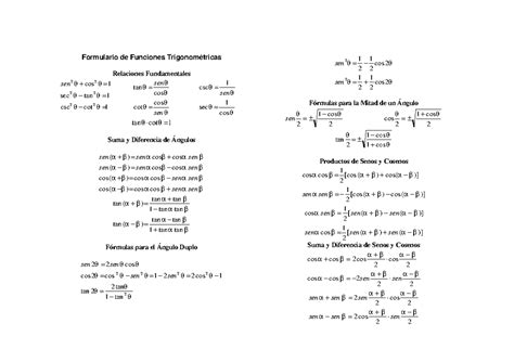 51773774 Formulario De Funciones Trigonometricas Formulario De