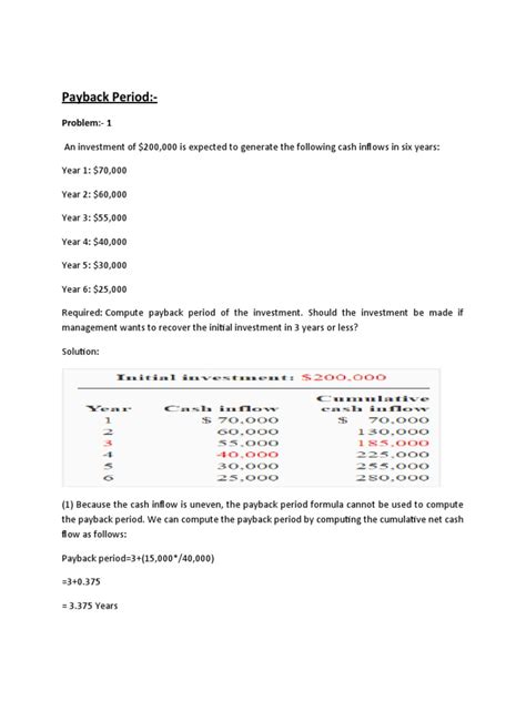 Pay Back Period Npv Roi Pdf Net Income Net Present Value
