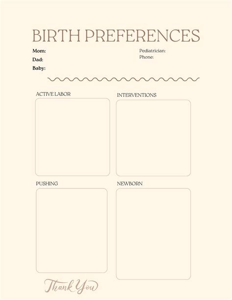 Birth Preferences Template Birth Plan Labor And Delivery
