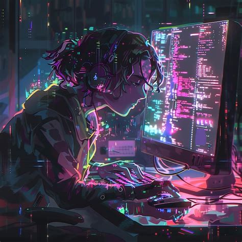 Hacker Artist Typing At Computer Premium Ai Generated Image