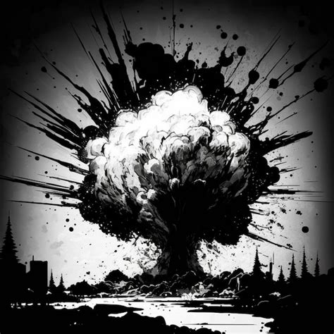Premium Photo A Black And White Drawing Of A Large Explosion Cloud Generative Ai