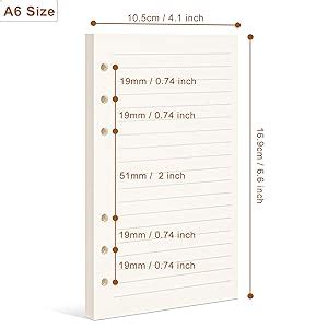 Bidponds A6 Lined Paper Refill 6 Holes Refill Paper For A6 Personal