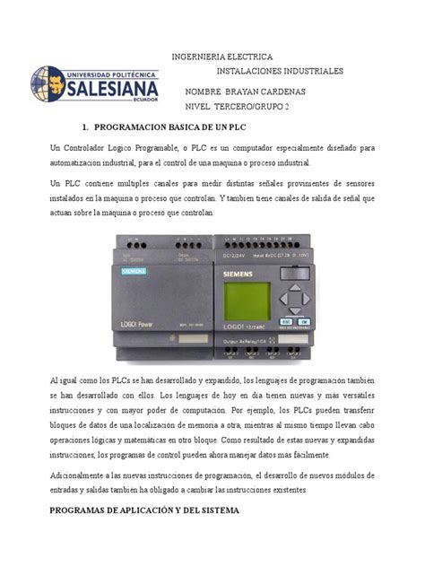 Aplicacion Mini Plc Pdf Controlador Lógico Programable Lenguaje De Programación