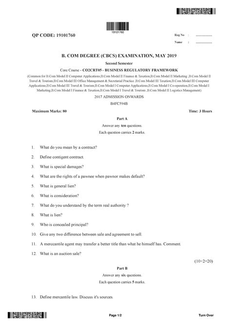 Business Regulatory Framework Min Qp Code 19101760 Reg No