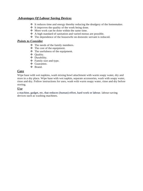 Advantages Of Labour Saving Devices Pdf