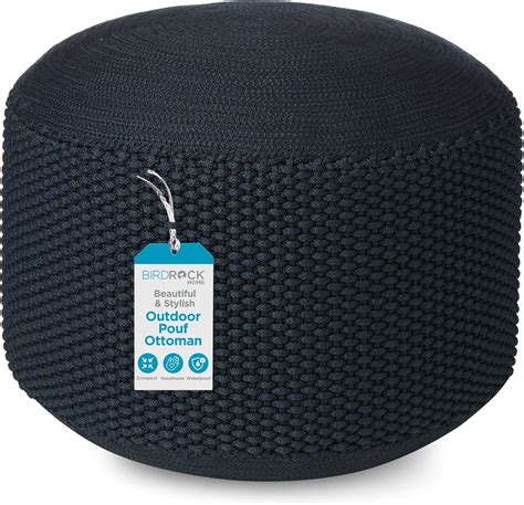 Birdrock Home Outdoor Pouf Ottoman Hand Woven Waterproof