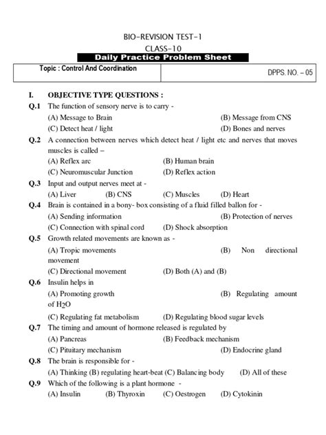 Control And Coordination Test 1 Pdf Neuron Axon