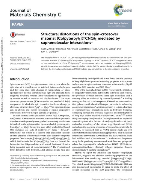 Pdf Structural Distortions Of The Spin Crossover Material [co Pyterpy 2 ] Tcnq 2 Mediated By