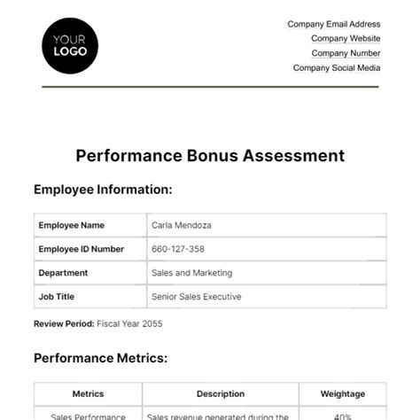 Free Performance Bonus Assessment Hr Template To Edit Online