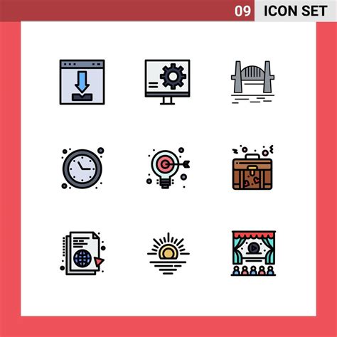 Filledline Flat Color Pack Of 9 Universal Symbols Of Time Clock Error Sydney Citysets Editable