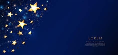 Abstract Luxury Golden Stars On Dark Blue Background With Lighting