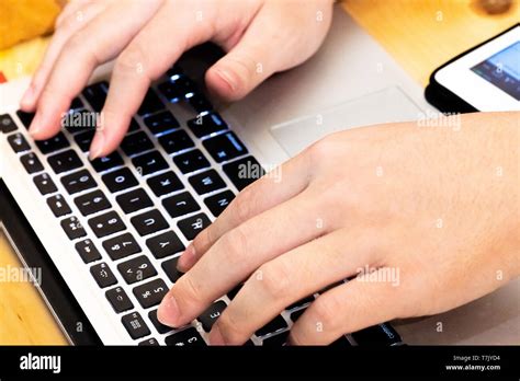 Man Hands Typing Keyboard On Laptop Computerflat Keyboard Laptop Carry