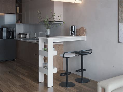 Aurora Modern Bar Table With Storage Shelf — Compact White Engineered