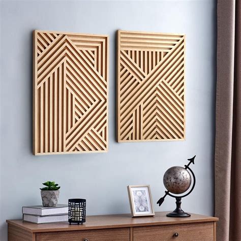 Modern Wood Wall Art Set Wooden Wall Art Abstract Wooden Etsy