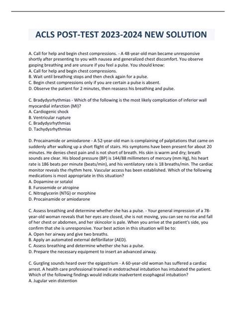 ACLS POST TEST NEW SOLUTION ACLS And PALS Stuvia US