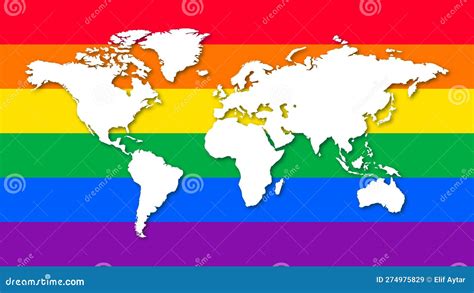 Illustration Of Lgbt Rainbow Pride Flag With A World Map Stock