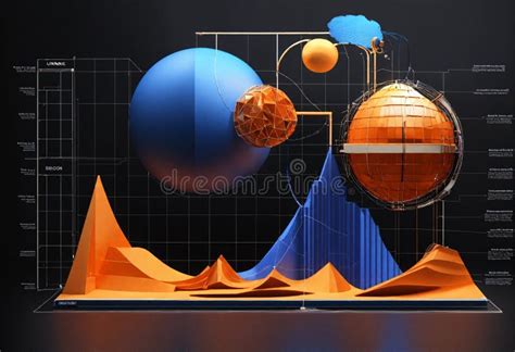 Abstract Data Visualization With Geometric Shapes And Graphs Stock