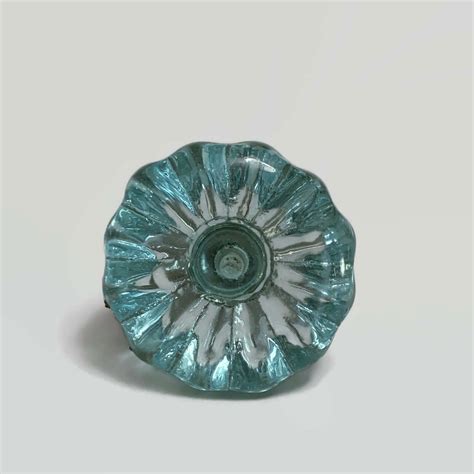 Vintage Type Cabinet Knobs Ribbed Aqua Turquoise Glass Dwyer Home Collection