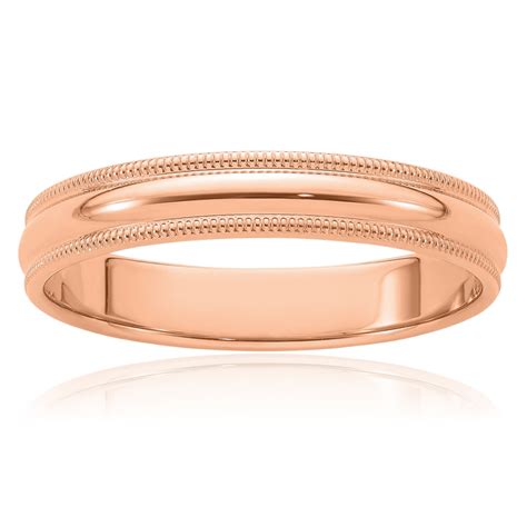 14k Solid Rose Pink Gold 4mm Milgrain Half Round Plain Classic Wedding