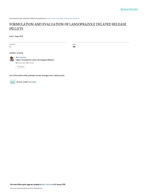 Formulation And Evaluation Of Lansoprazole Delayed Release Pellets