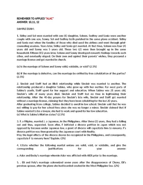 Alac Alac Remember To Applied “alac” Answer 10 11 12 Sample Exam Sidley And Sol Were