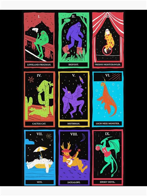 Cryptid Tarot Card Bigfoot Mothman Loch Ness Monster Art Print For