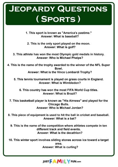 Jeopardy Questions And Answers Printable