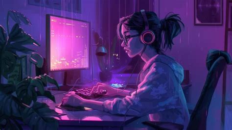 Girl Working In A Dark Home Office With A Computer Girl Work From Home Premium Ai Generated Image