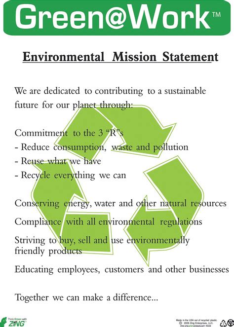 Mission Statement Poster Recycled Plastic Grainger