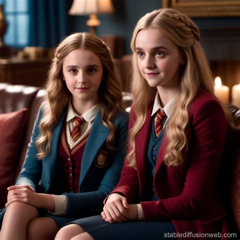 Hermione Granger And Luna Lovegood Sitting Together On A Couch Prompts Stable Diffusion Online