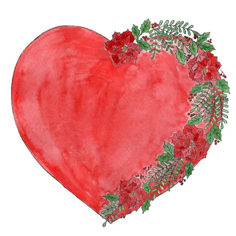 Premium Vector Hand Drawn Heart With Mistletoe Holly And Pointsettia