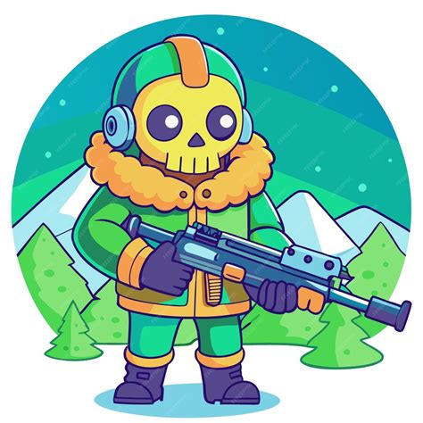 Artoonstyle Skeleton Wearing Full Military Gear Including A Helmet