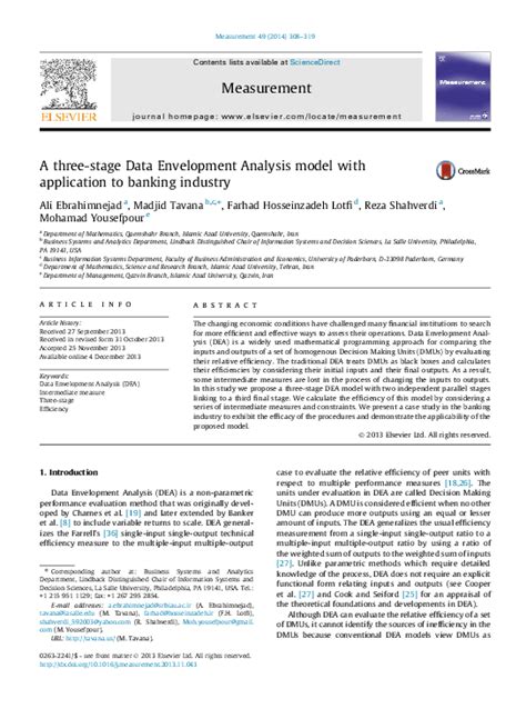 Pdf A Three Stage Data Envelopment Analysis Model With Application To Banking Industry
